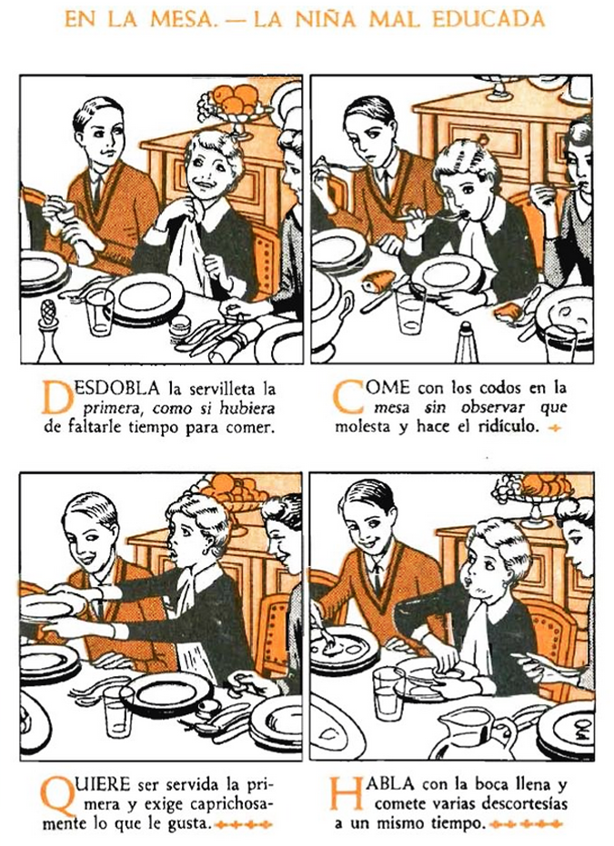 Buenos modales de las niñas en la mesa